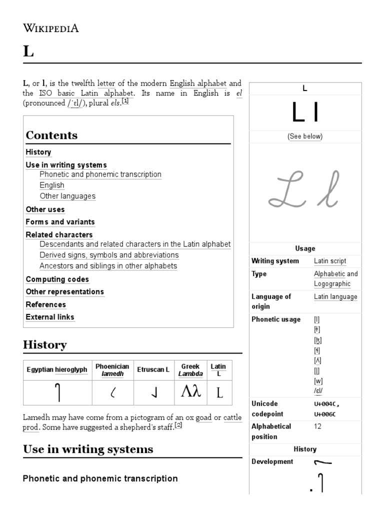 L - Wikipedia | PDF | Letter Case | Alphabet