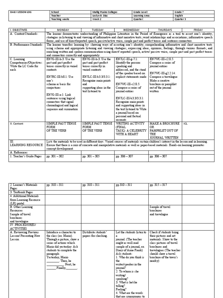 DLL English High School | PDF | Grammatical Tense | Learning DLL English High School | PDF | Grammatical Tense | Learning
