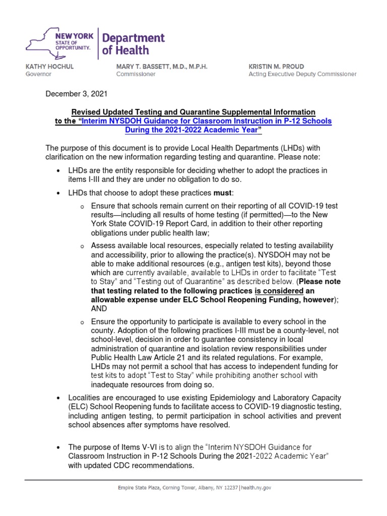 DOH Memo For Local Health Departments 12.3.21 | PDF | Quarantine | Over ...