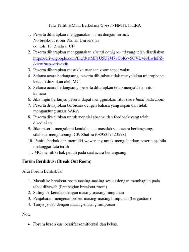 Tata Tertib HMTL Berkelana Zoom | PDF