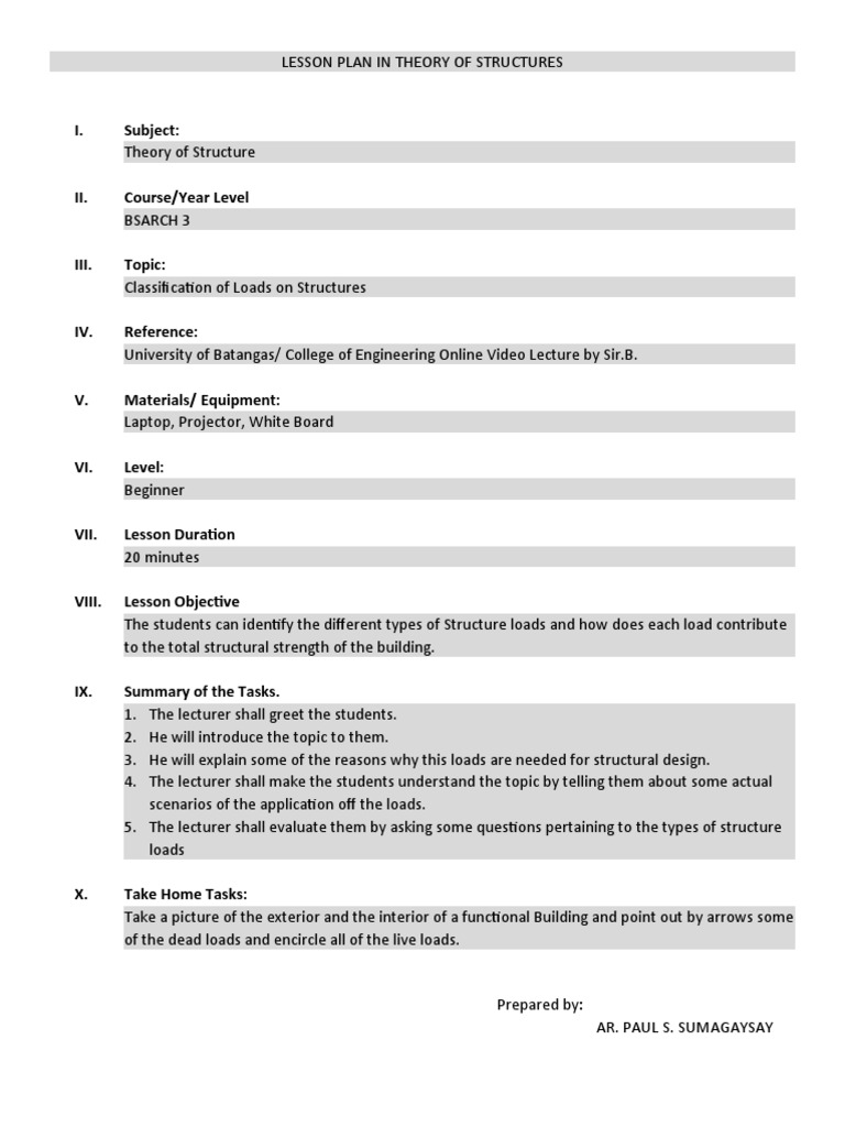 Lesson Plan in Theory of Structures | PDF