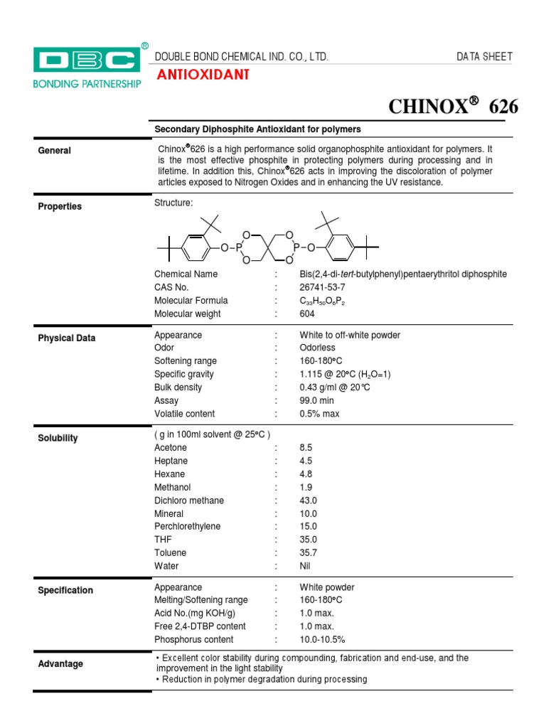 Chinox 626: Antioxidant | PDF | Polymers | Antioxidant