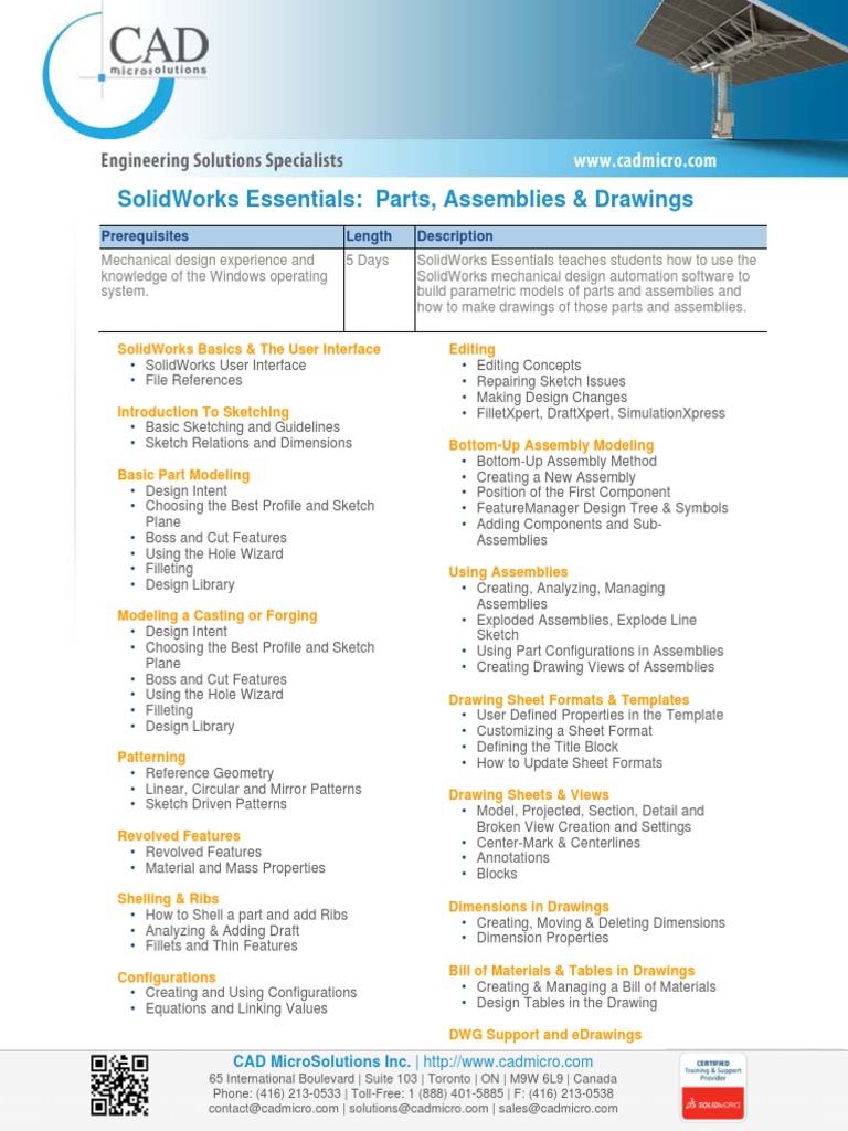 Solidworks Essentials Parts Assemblies Drawings Prerequisites