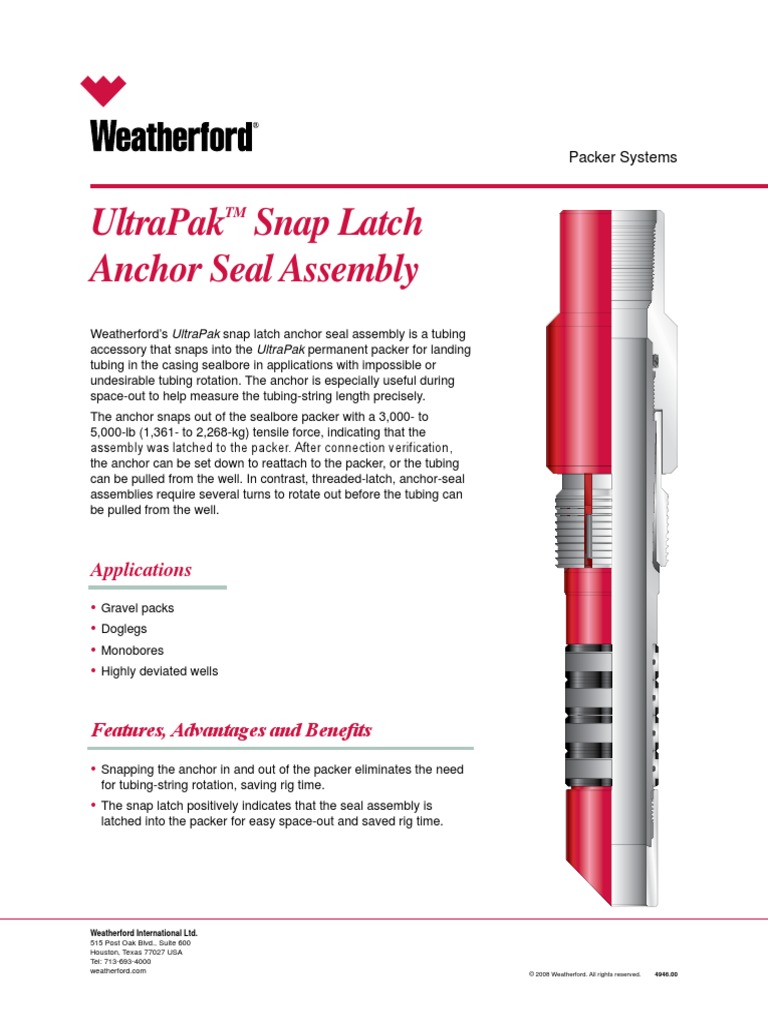 Ultrapak Snap Latch Anchor Seal Assembly: Applications | PDF