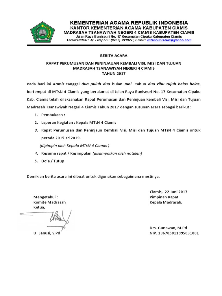 Berita Acara Dan Daftar Hadir Keg Perumusan VISI, MISI DAN STRATEGI ...