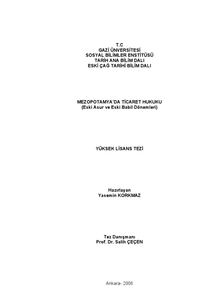 Mezopotamya Da Ticaret Hukuku Eski Asur Ve Eski Babil Donemleri | PDF Mezopotamya Da Ticaret Hukuku Eski Asur Ve Eski Babil Donemleri | PDF