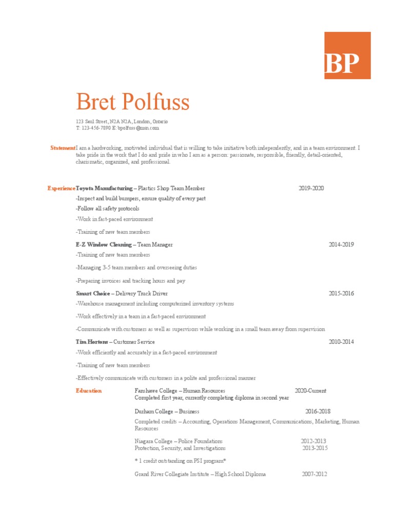Bret Polfuss: Statement | PDF | Business | Economies