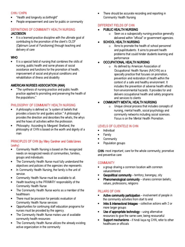CHN Reviewer Prelim | PDF | Nursing | Census