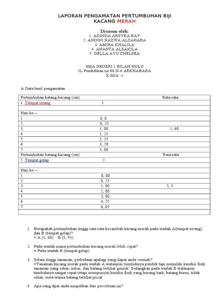 Laporan Pengamatan Biji Kacang Merah Dan Hijau | PDF