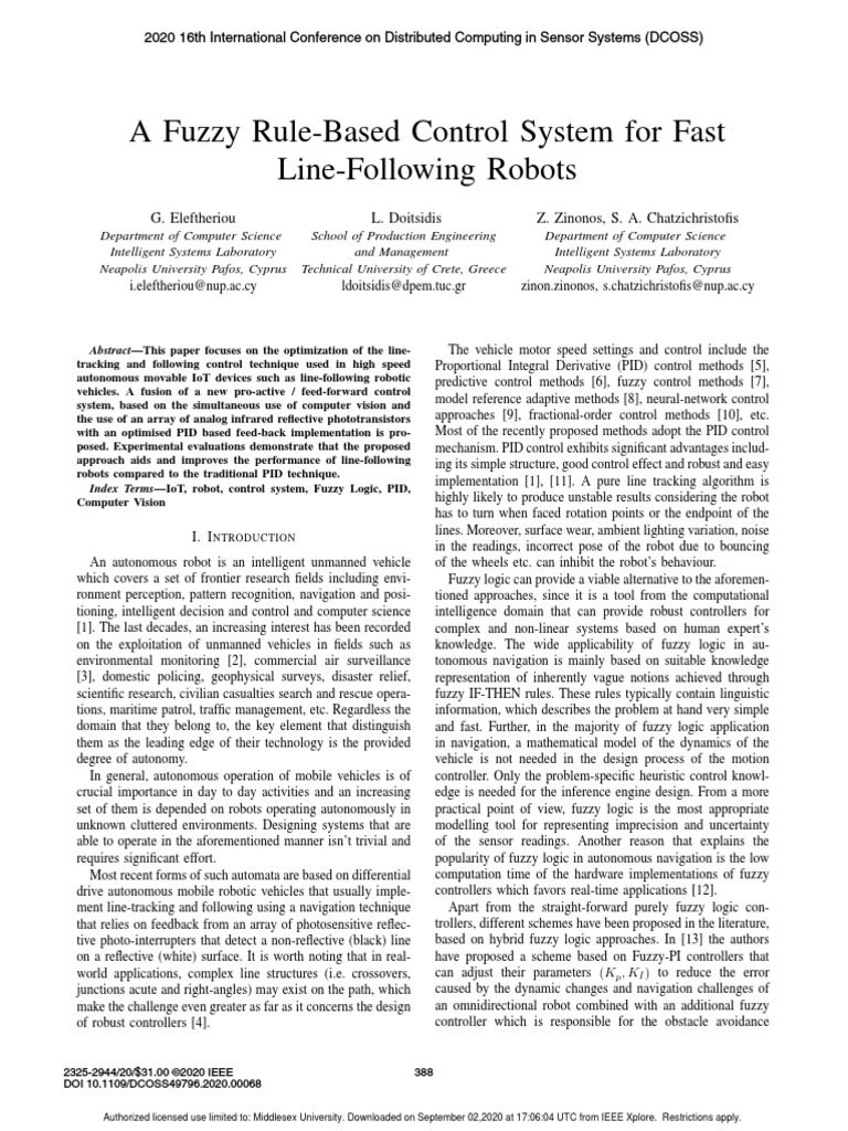 A Fuzzy Rule-Based Control System For Fast Line-Following Robots | PDF | Control Theory | Fuzzy ...