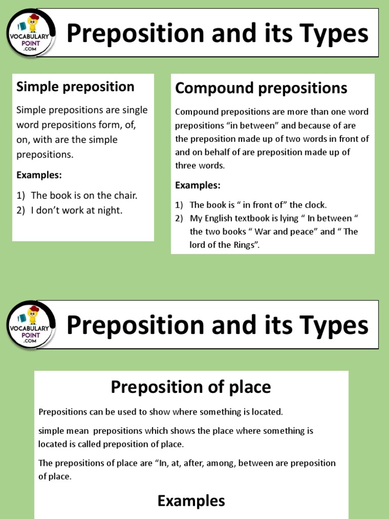 Types of Preposition With Examples PDF | PDF