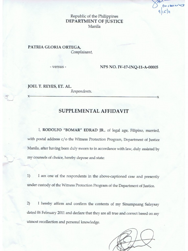 Supplemental Affidavit on Ortega Murder | PDF | Evidence | Public Law