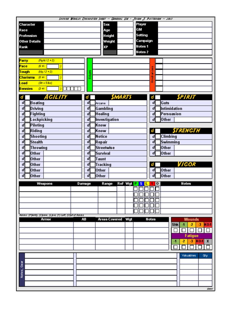 Savage Worlds Character Sheet Overview | PDF | Leisure | Leisure Activities