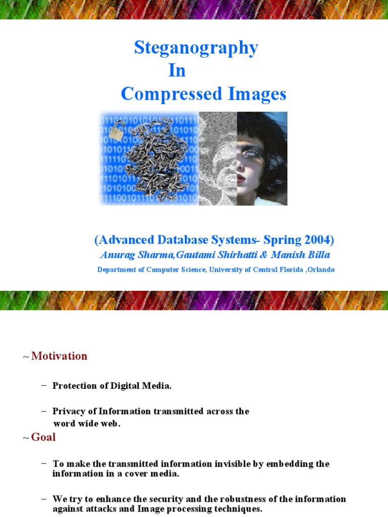 Steganography in Compressed Images: (Advanced Database Systems-Spring 2004) | PDF | Data ...