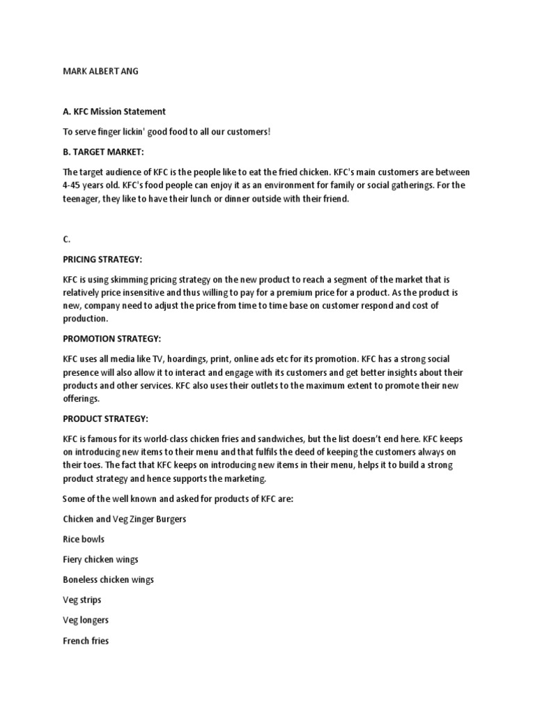 A. KFC Mission Statement | PDF | Market (Economics) | Business Process