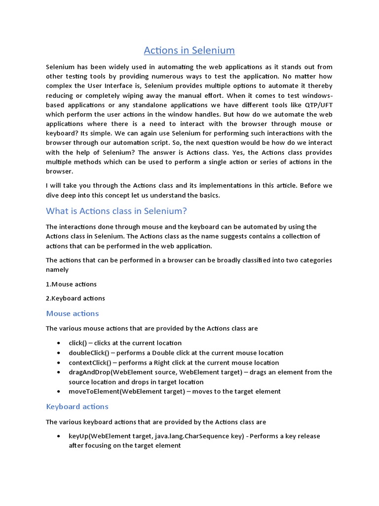 What Is Actions Class In Selenium Pdf Selenium Software Class Computer Programming