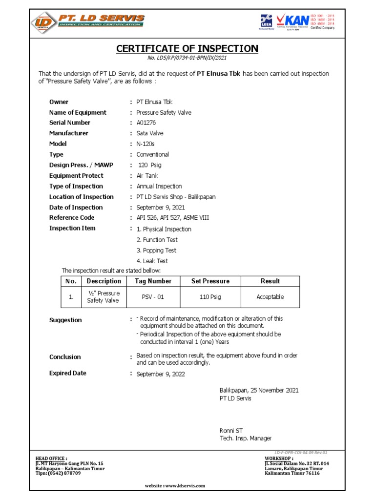 PSV 01 - 110 Psig | PDF | Leak | Valve