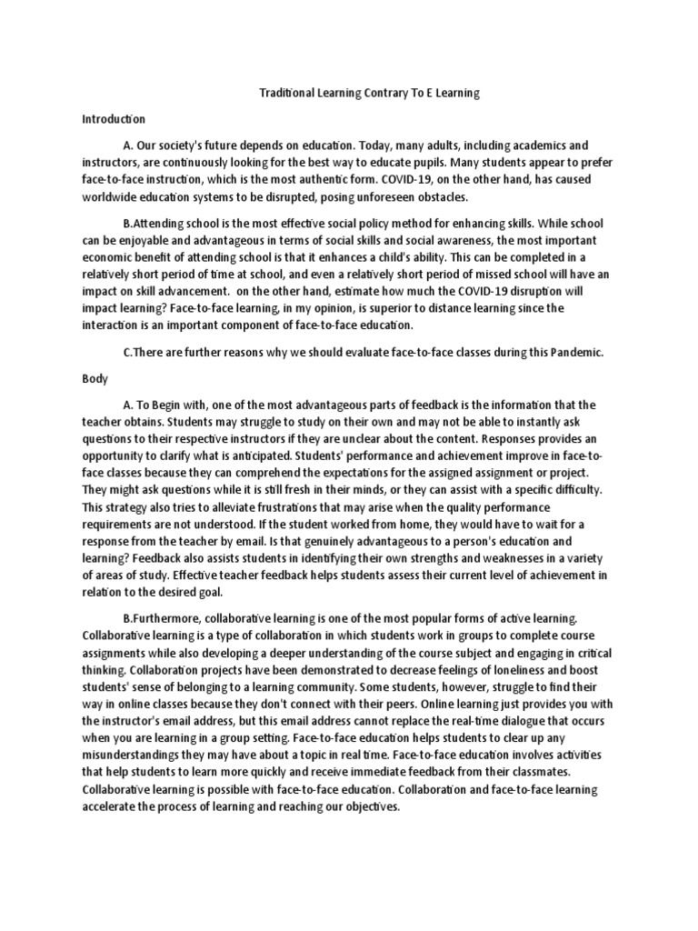 Argumentative Essay F2F Vs ELearning | PDF | Educational Technology ...