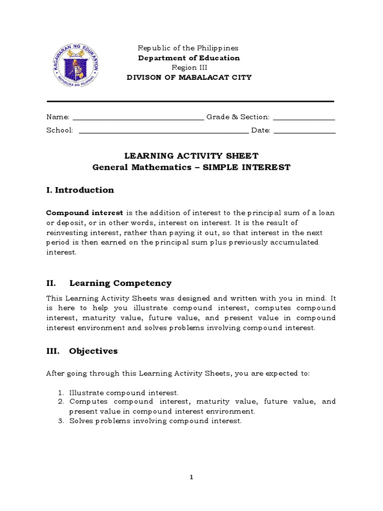 Gen - Math G11 Q2 Wk2 Compound-Interest | PDF | Present Value ...