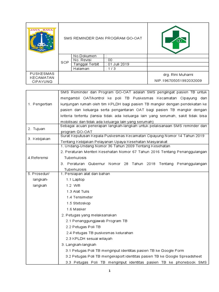 SOP SMS Reminder & Program GO-OAT | PDF