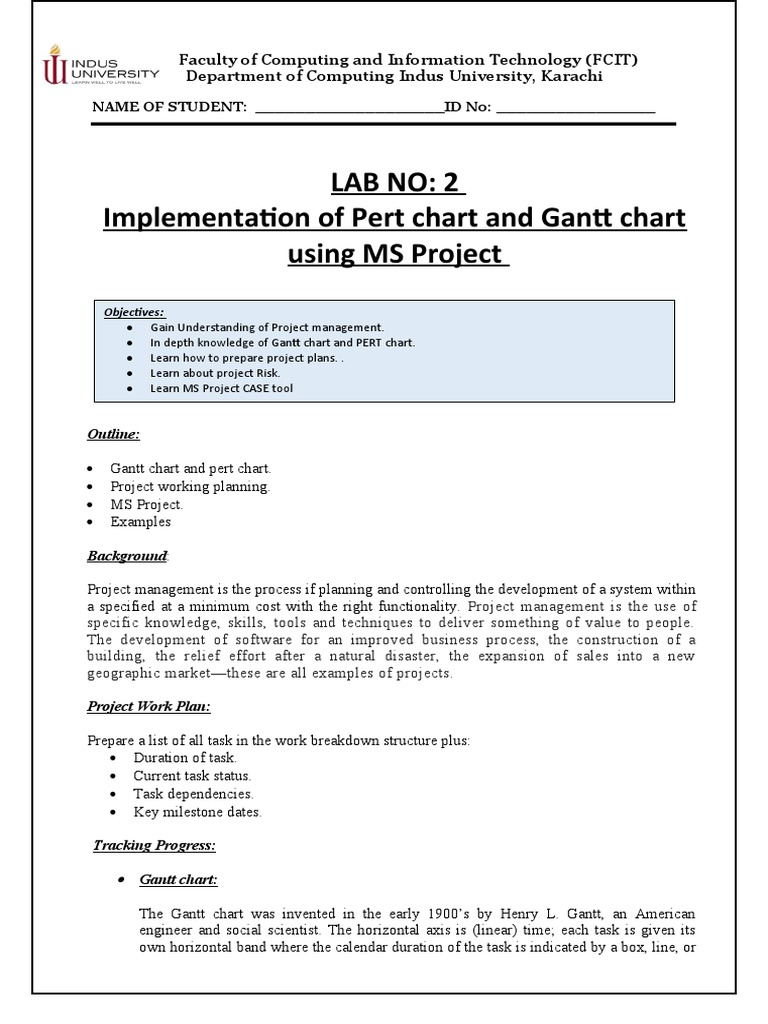 Lab No: 2 Implementation of Pert Chart and Gantt Chart Using MS Project | PDF | Risk | Project ...