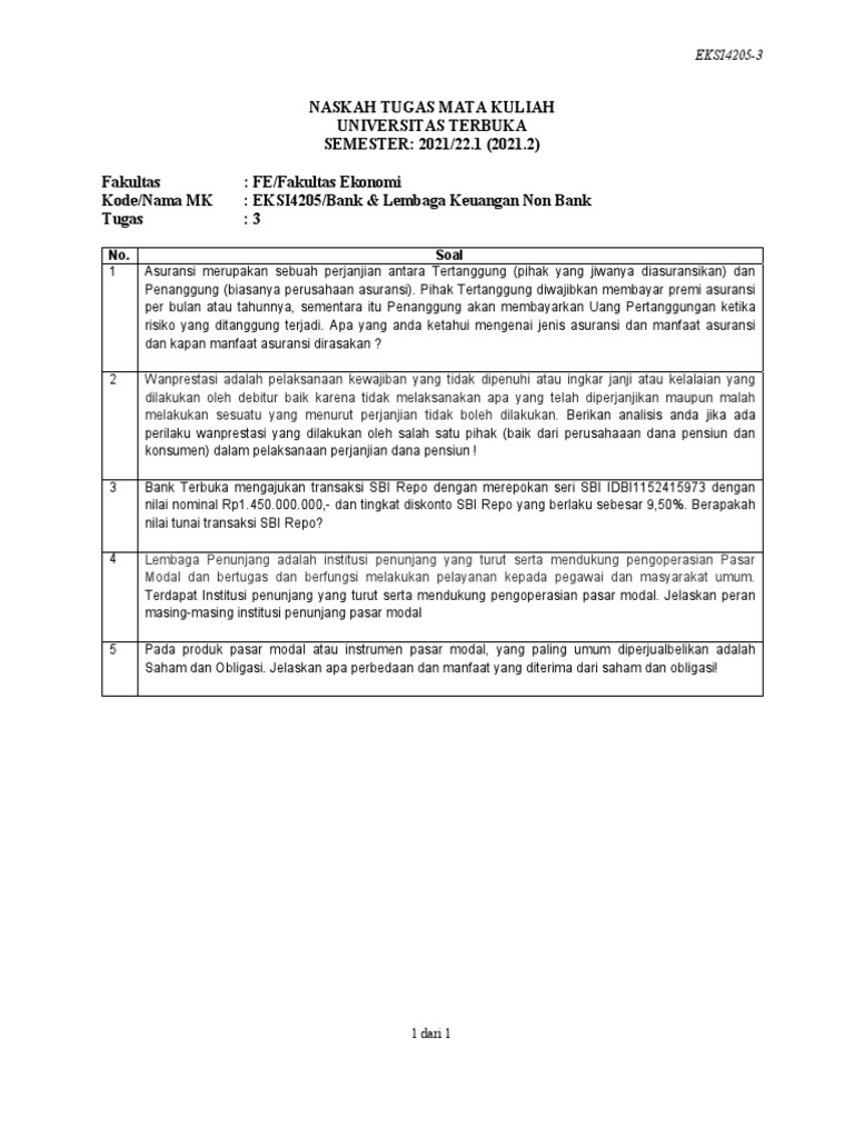 Soal Eksi4205 tmk3 3 | PDF