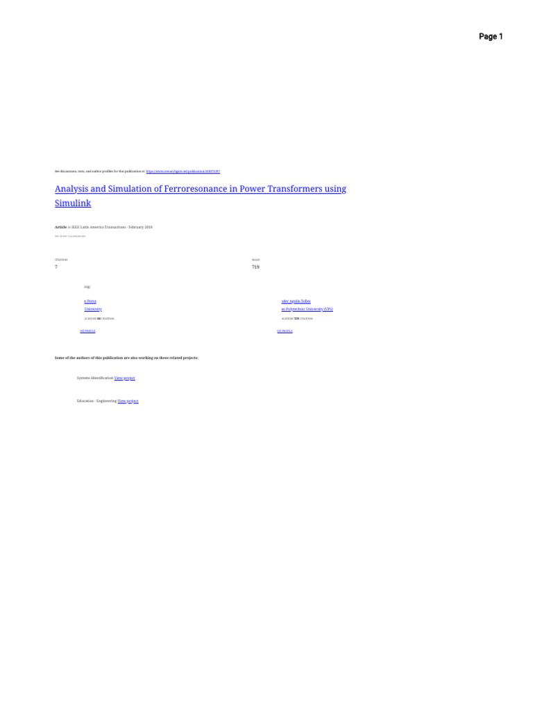 Analysis And Simulation Of Ferroresonance In Power Transformers Using Simulink Pdf