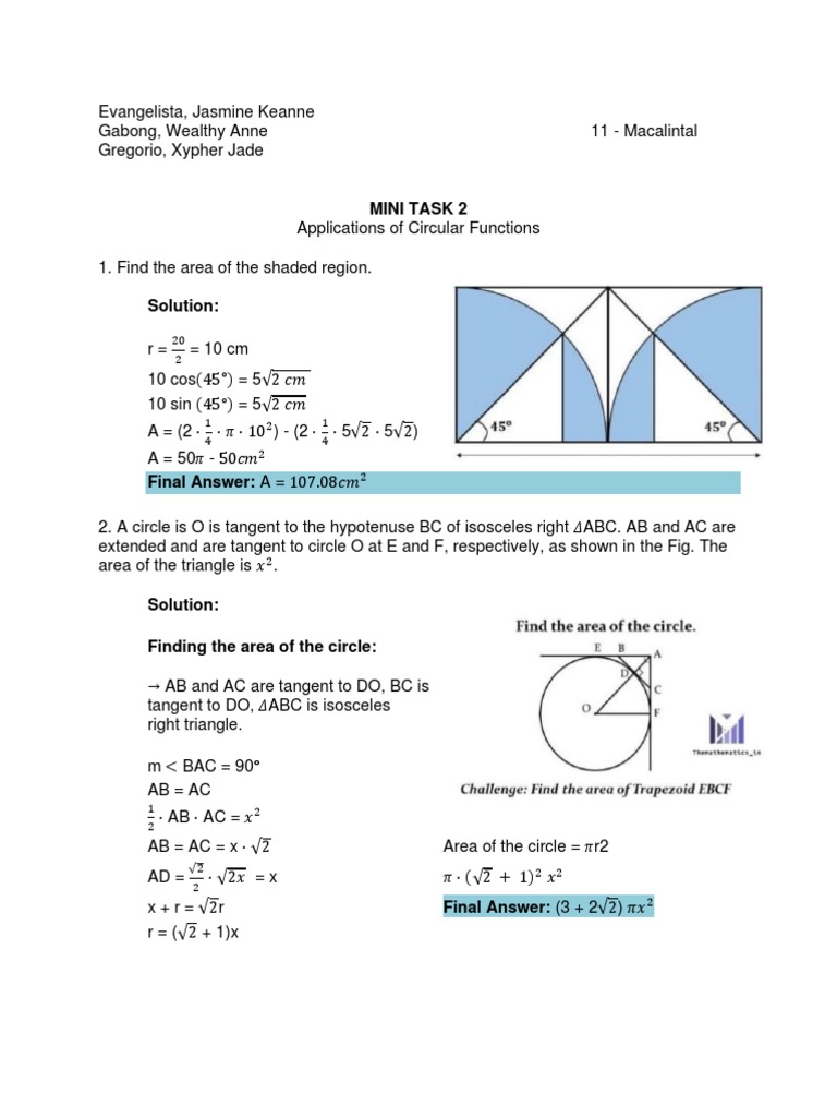 Spcalc1 - Mini Task 2 | PDF | Area | Trigonometric Functions
