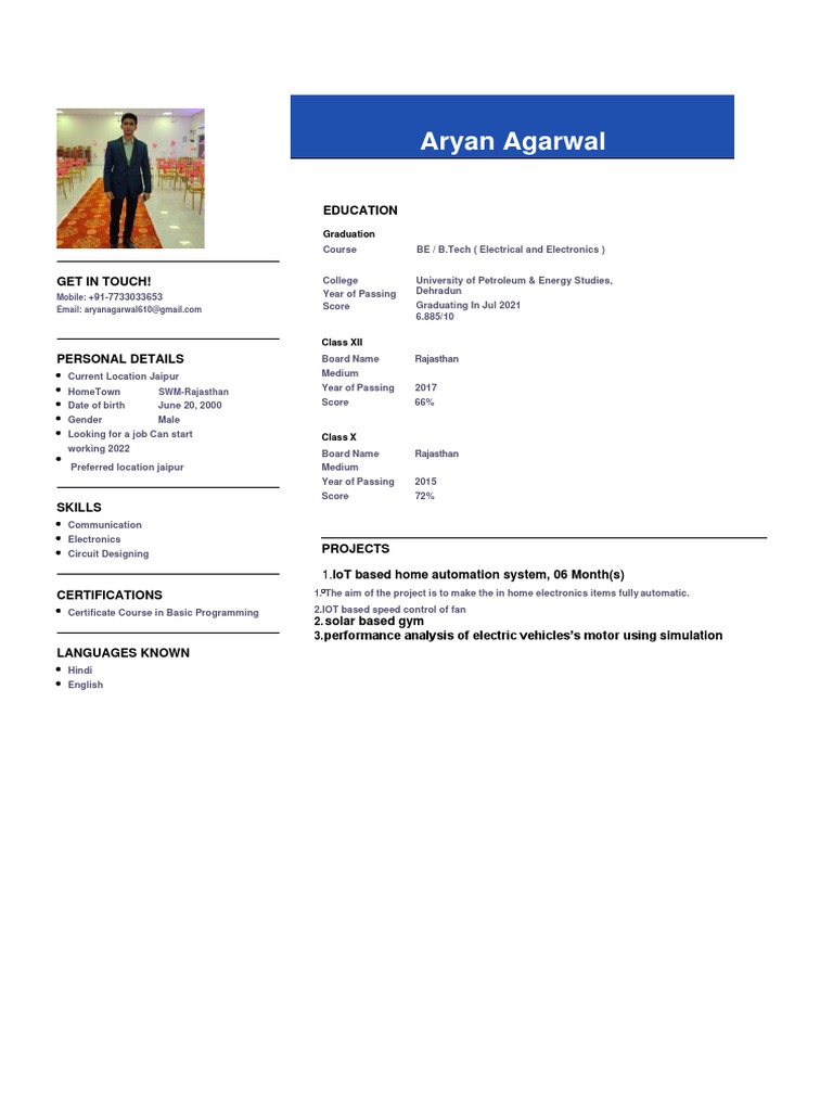 Aryan Agarwal Resume | PDF