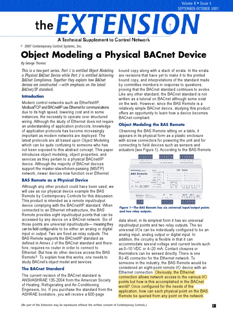 BACnet-modeling A Physical Device in BACnet Objects | PDF | Computer Network | Input/Output