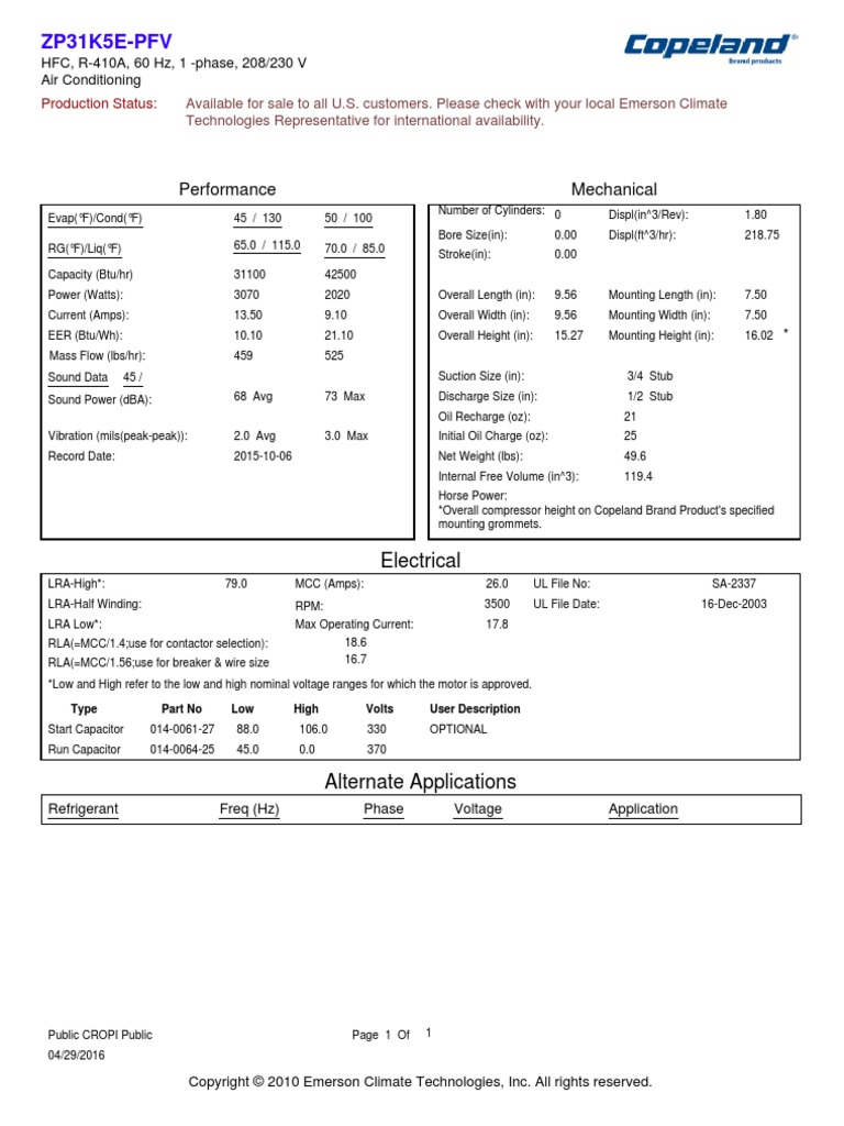 ZP31K5E PFV Compressor | Descargar gratis PDF | Physical Quantities ...