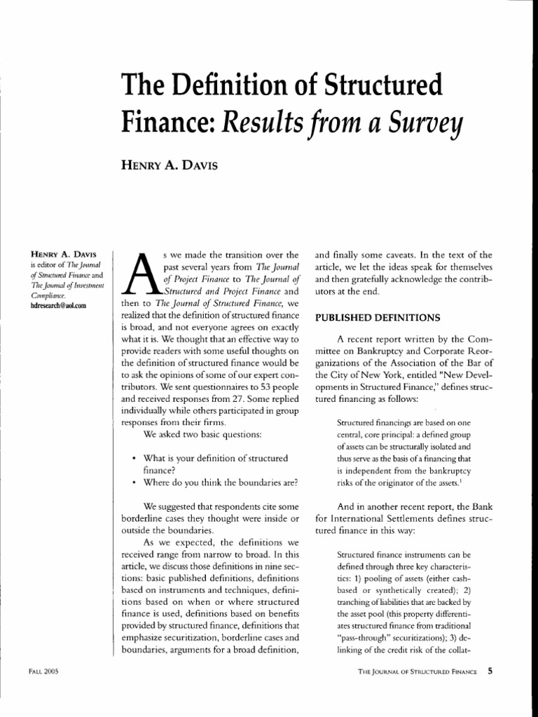 The Definition of Structured Finance: Results From A Survey | PDF ...