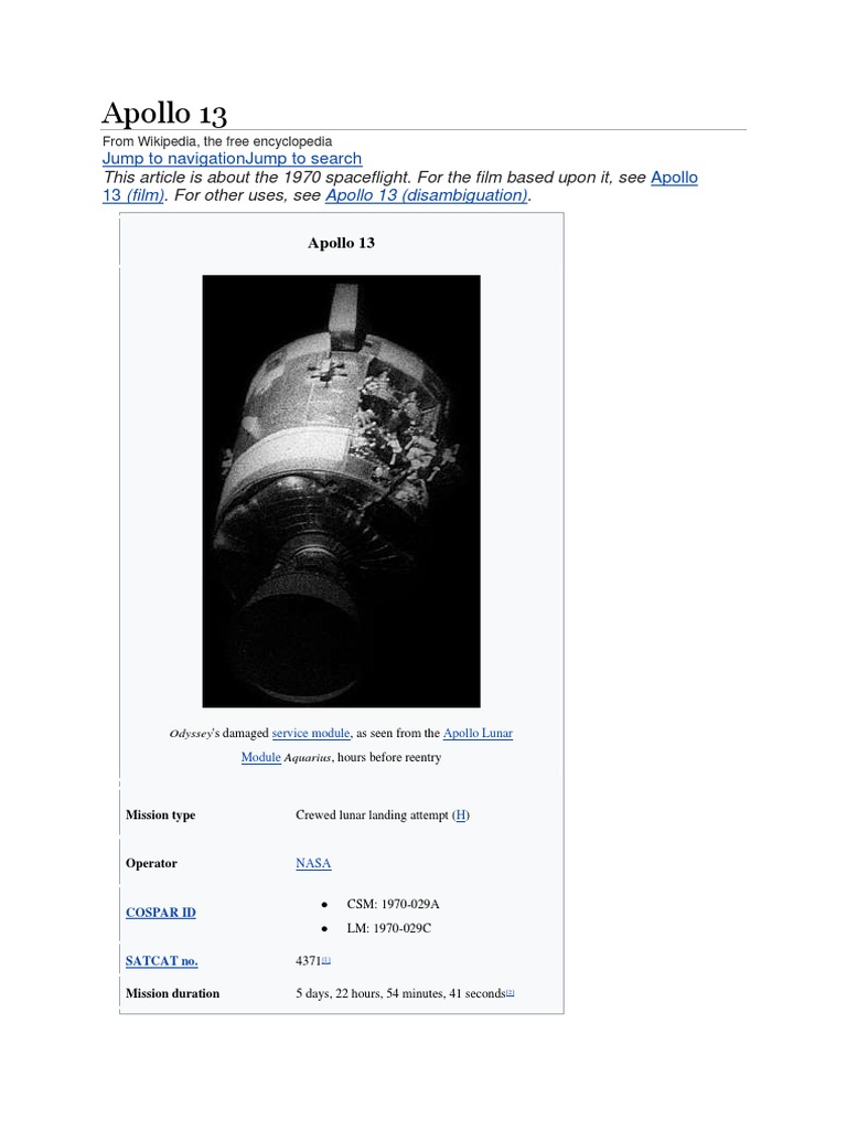 Apollo 13: Jump To Navigationjump To Search Apollo 13 (Film) | PDF ...