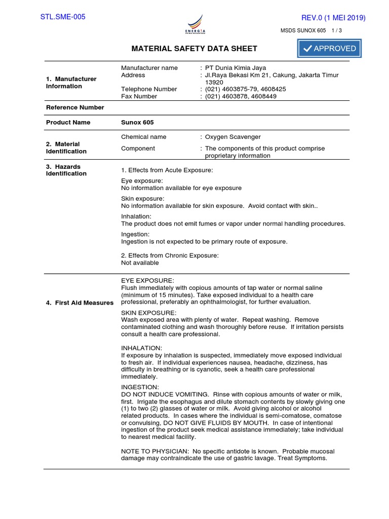 Material Safety Data Sheet: 1. Manufacturer Information | PDF ...