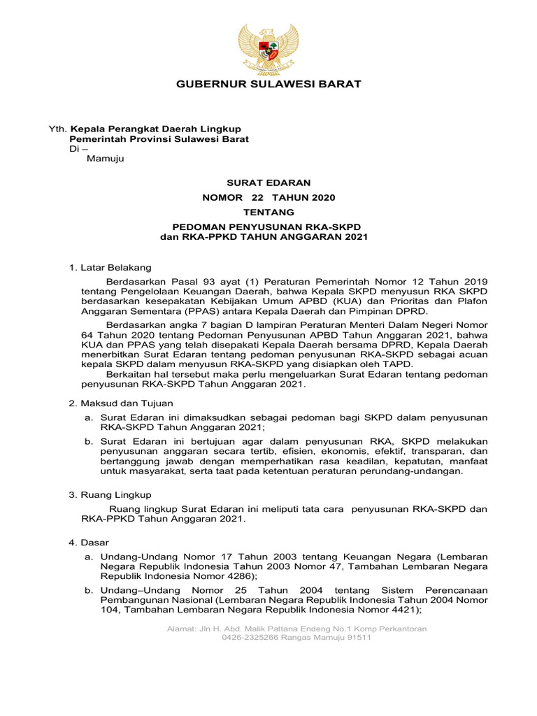 22 Surat Edaran Tahun 2020 Pedoman Penyusunan Rka - 2021 | PDF | Pengelolaan Keuangan & Uang