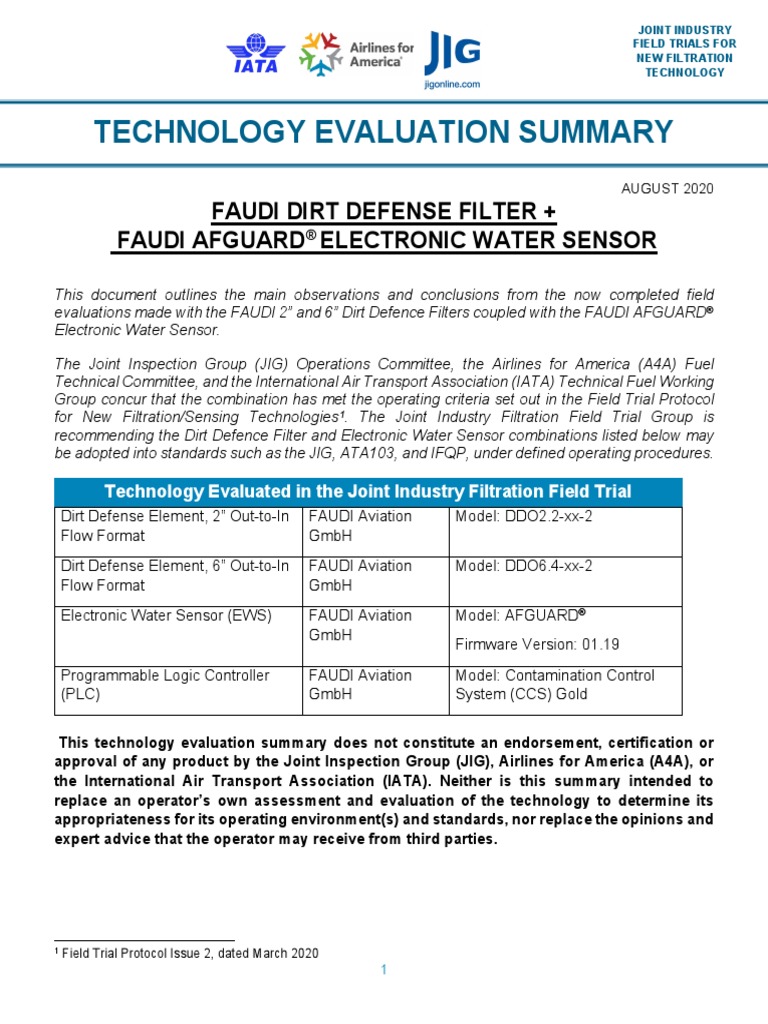 Filtration Field Trial Technology Evaluation Summary FAUDI DDF + FAUDI ...