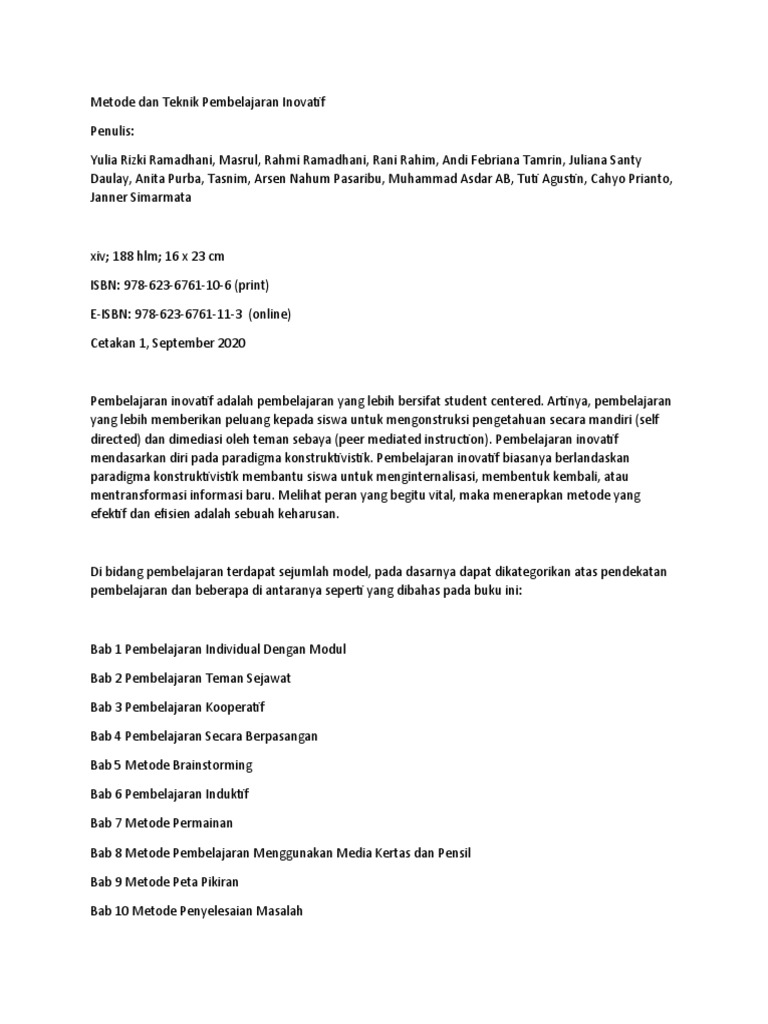 Metode Dan Teknik Pembelajaran Inovatif | PDF