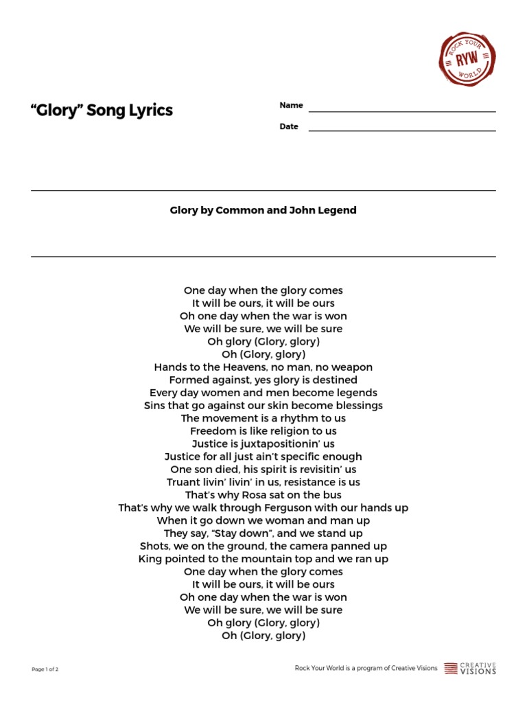 "Glory" Song Lyrics: Glory by Common and John Legend | PDF