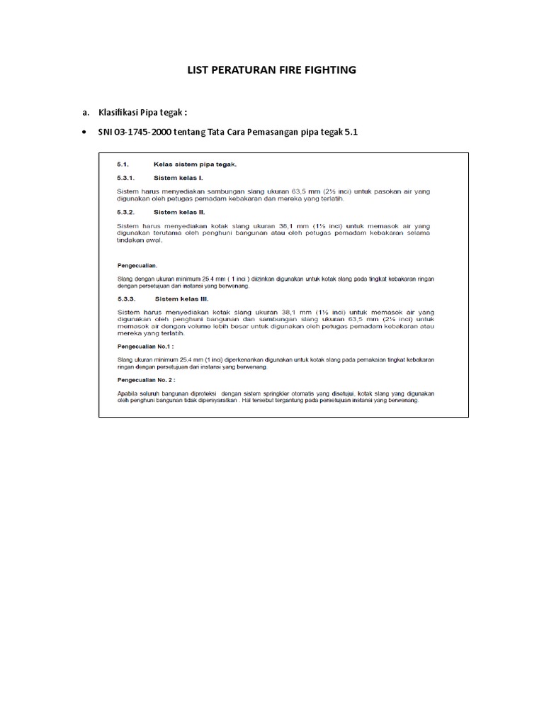 List Peraturan Fire Fighting | PDF