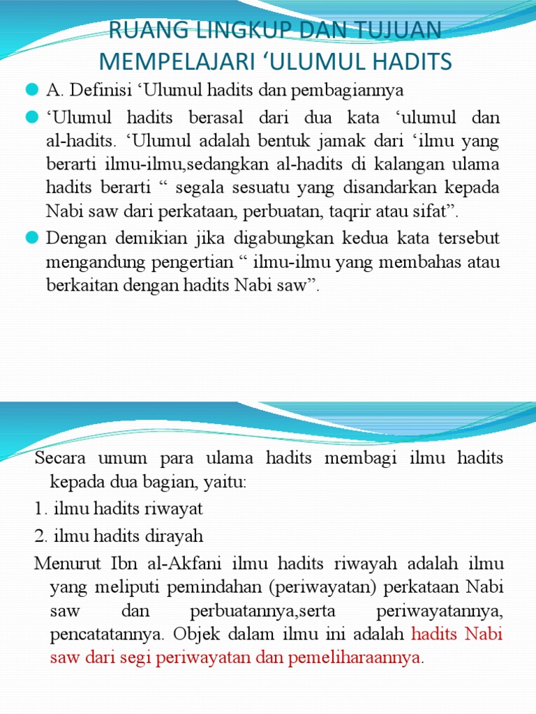 Ruang Lingkup dan Tujuan Ulumul Hadits | PDF