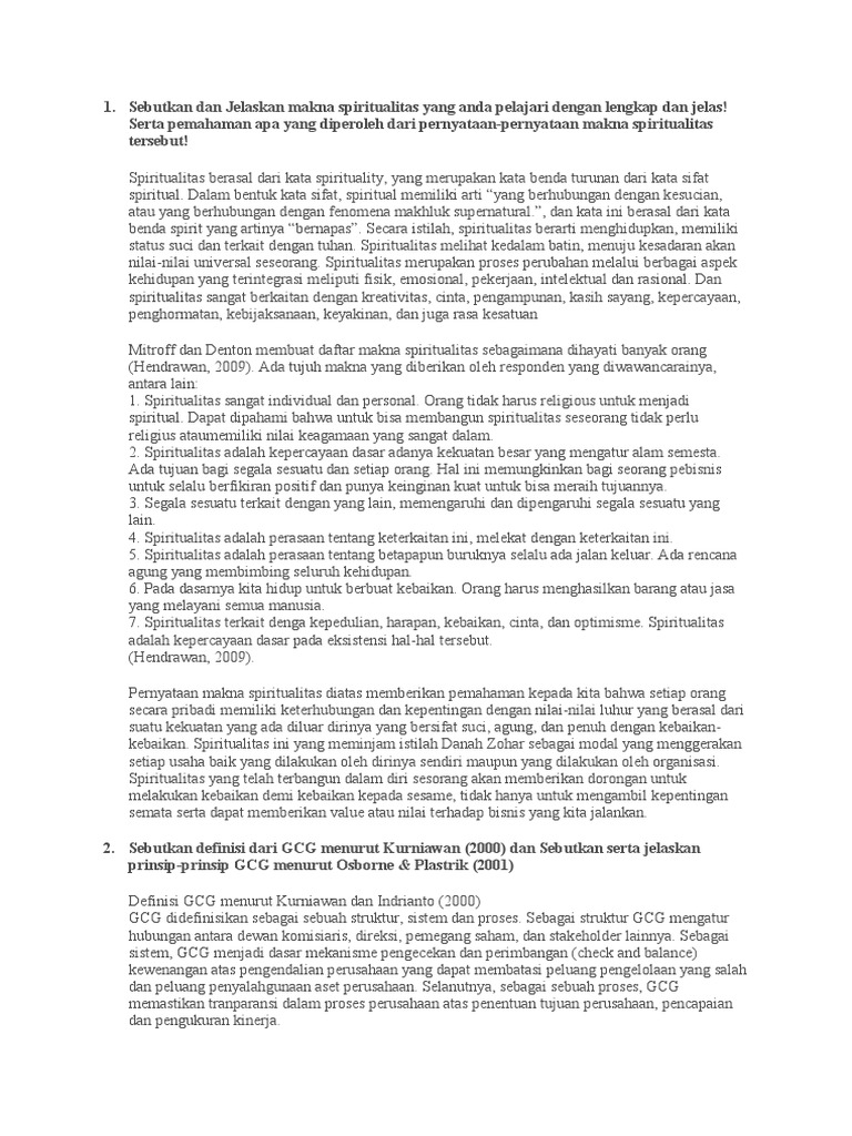 Makna Spiritualitas & Prinsip GCG | PDF | Karier & Perkembangan ...