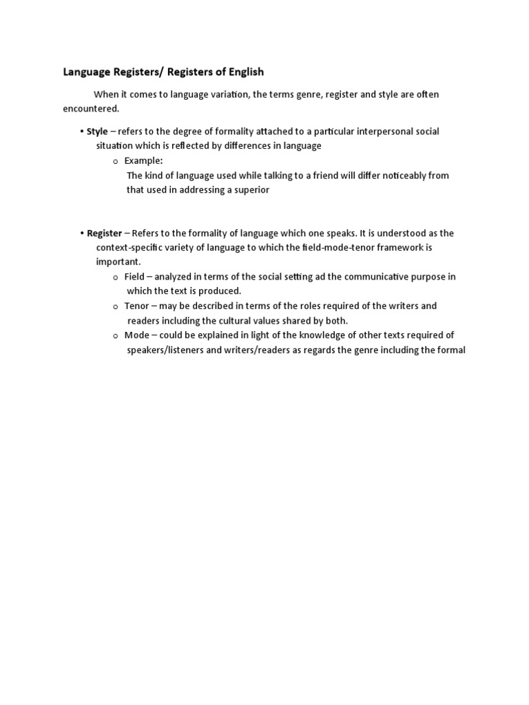Language Registers/ Registers of English | PDF
