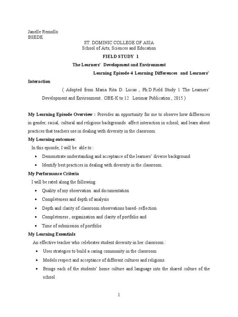 Field Study 1 Episode 4 | PDF | Learning | Teachers