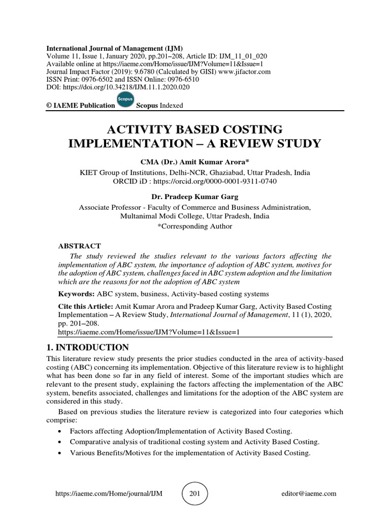 Activity Based Costing Implementation - A Review Study | PDF | Business ...