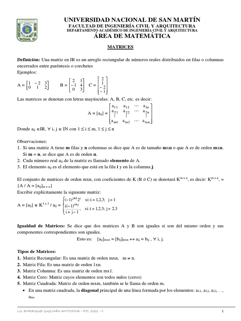 Matrices | PDF | Matriz (Matemáticas) | Álgebra lineal