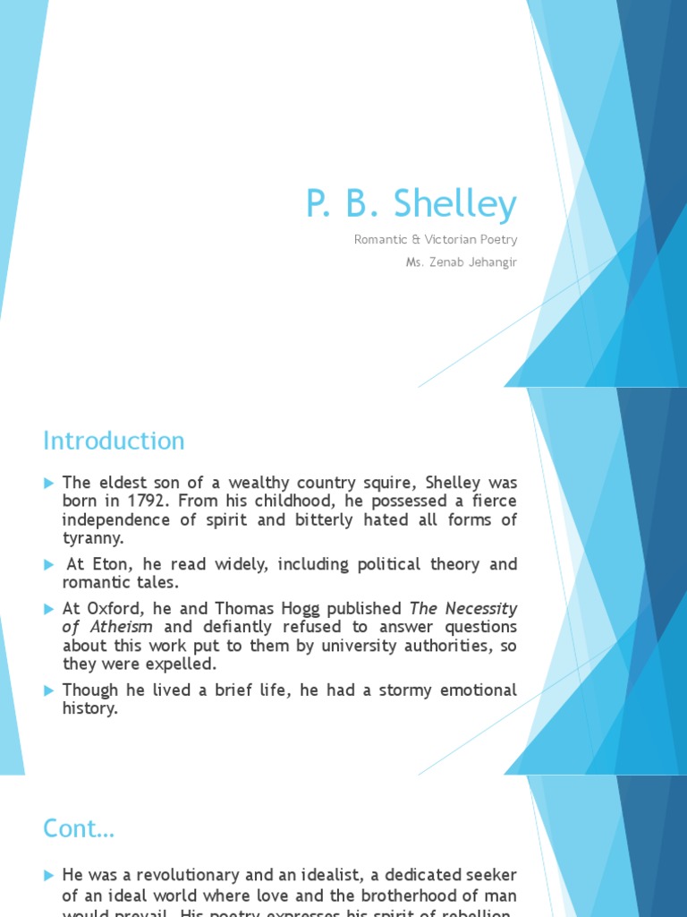 P. B. Shelley Introduction | PDF | Percy Bysshe Shelley | Poetry