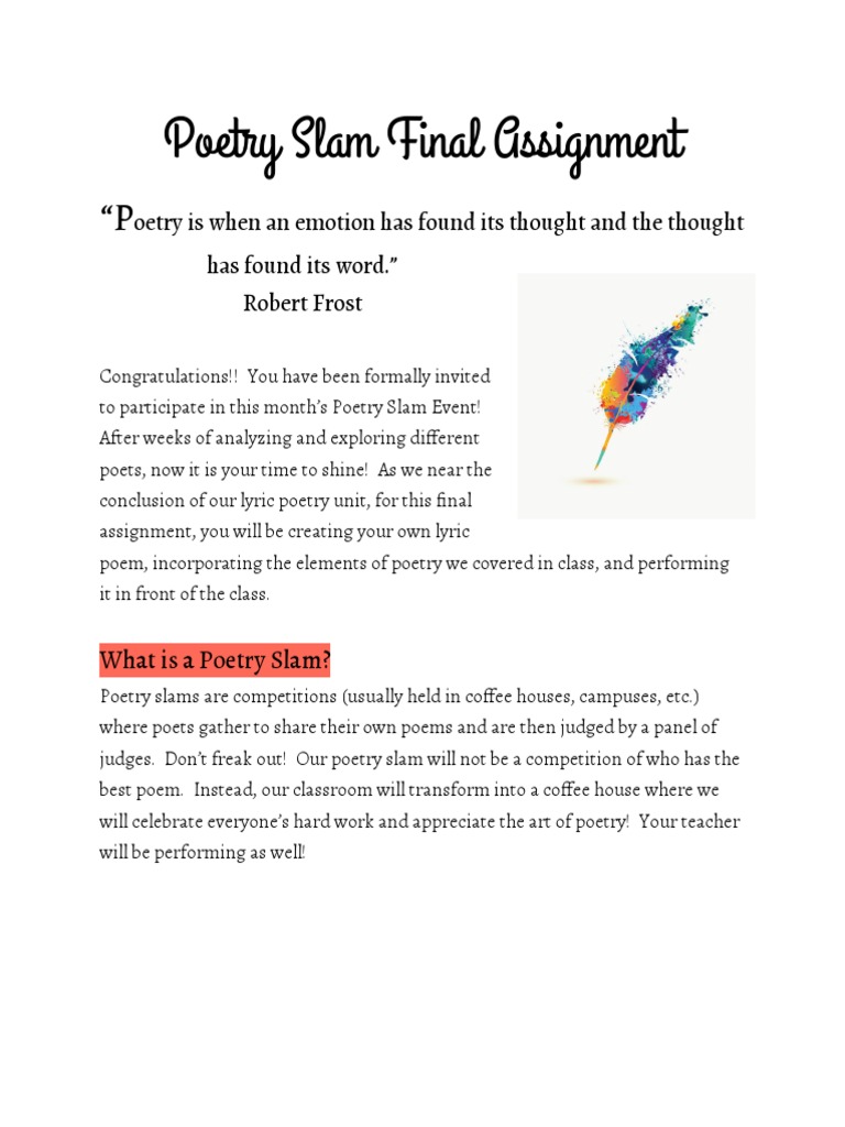 Poetry Slam Final Assignment Guide | PDF | Poetry