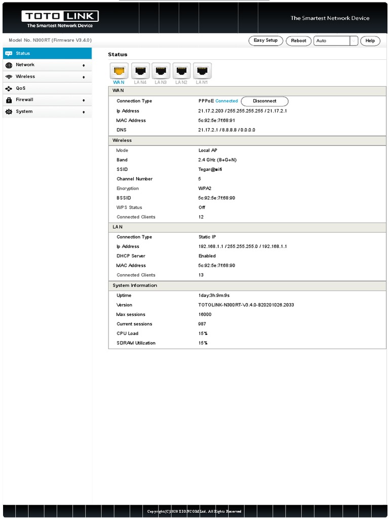 Status: Lan4 Lan3 Lan2 Lan1 | PDF | Wi Fi | Ip Address