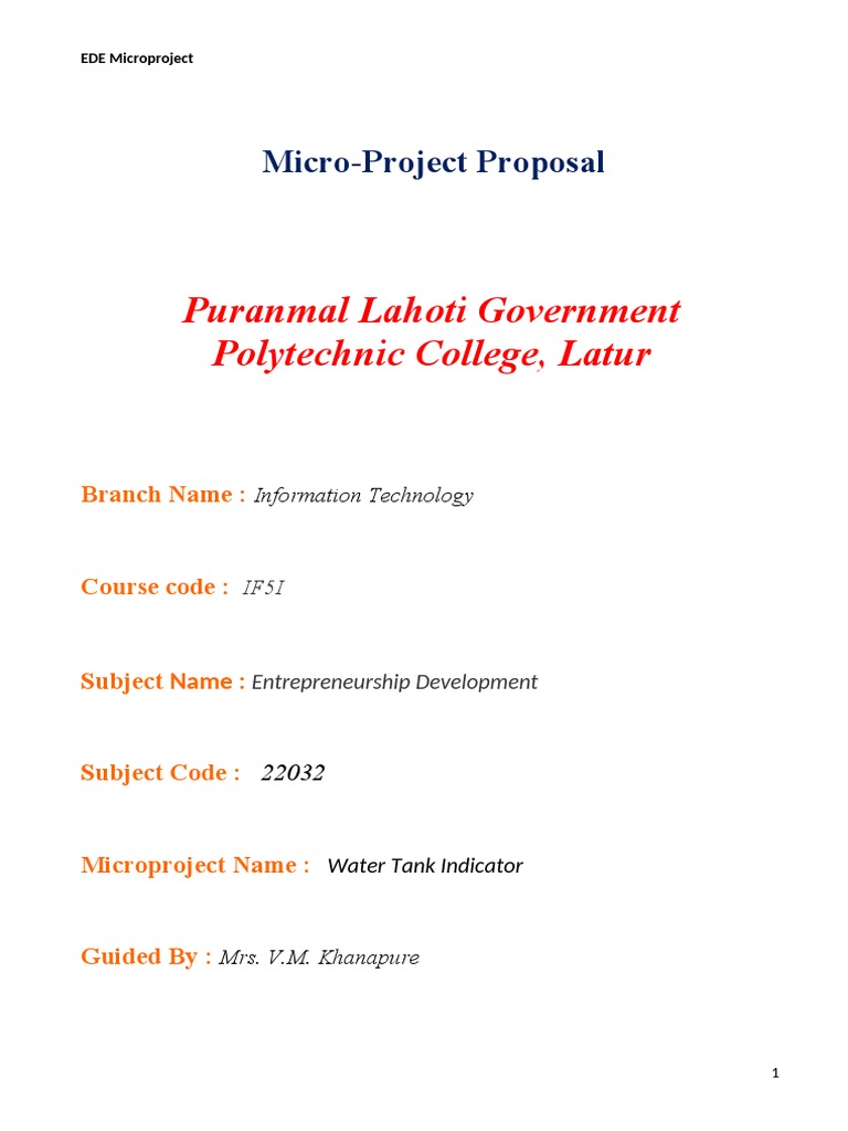 Puranmal Lahoti Government Polytechnic College, Latur: Micro-Project Proposal | PDF | Arduino ...