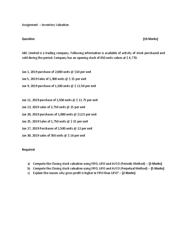 Assignment 1 - Inventory Valuation | PDF | Finance & Money Management